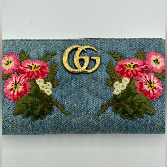 Gucci | Bags | Gucci Limited Edition Japan Exclusive Denim Marmont Floral Wallet | Poshmark